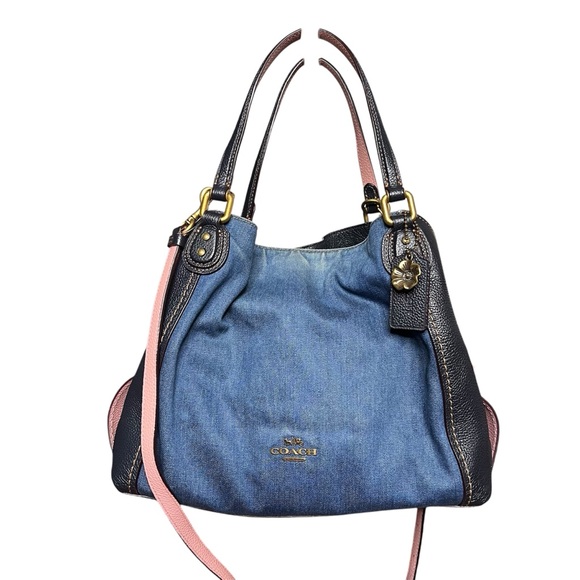 Coach | Bags | Coach Edie Denim Leather Shoulder Bag Large 2896 With ...